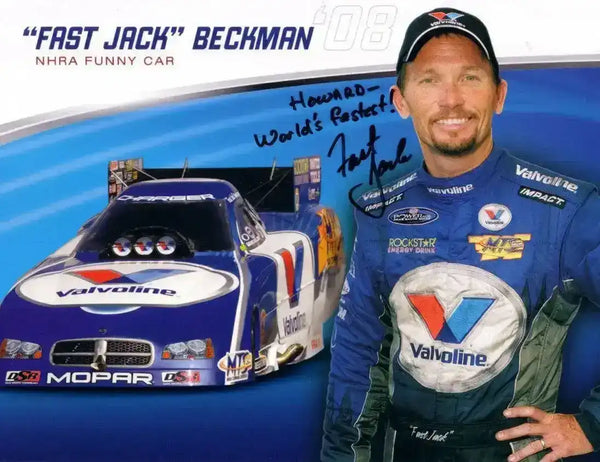 Fast Jack Beckman autographed 8x11 NHRA photo card To Howard
