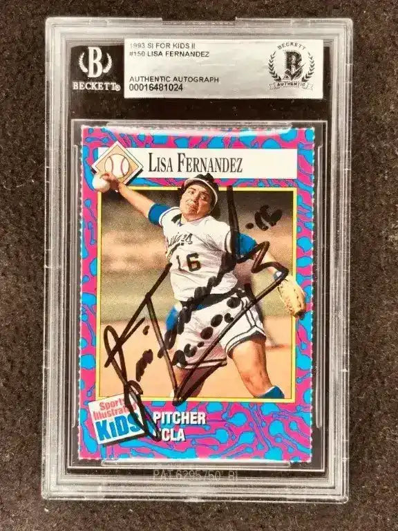 Lisa Fernandez signed UCLA 1993 SI Kids softball RC BAS slab