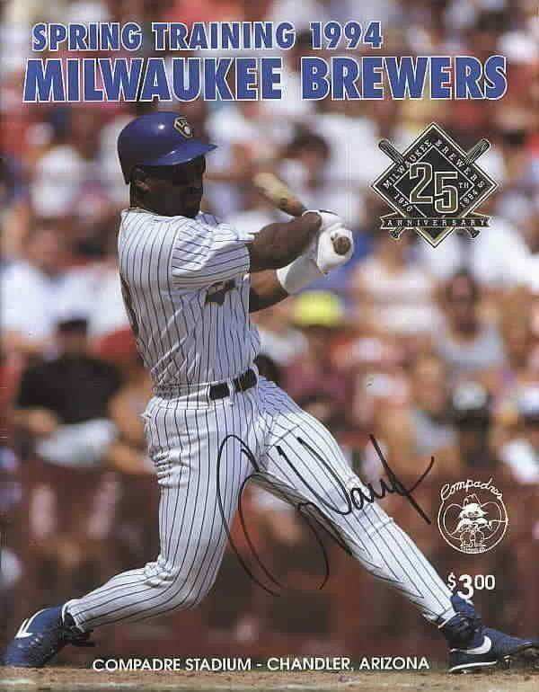 Greg Vaughn signed Brewers 1994 Spring Training program