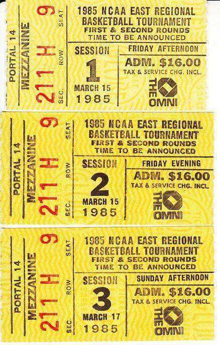 1985 NCAA Tournament East Regional Atlanta ticket stubs