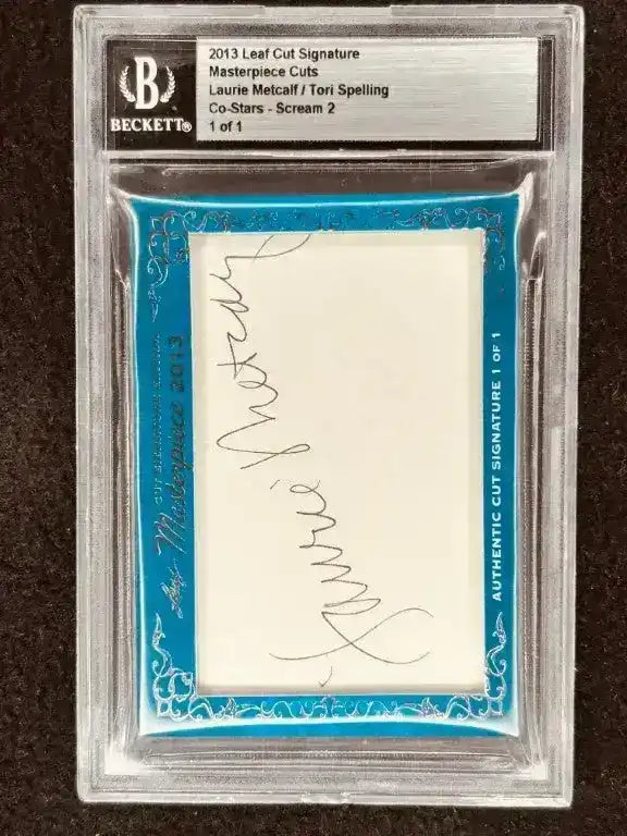 Laurie Metcalf & Tori Spelling 2013 Leaf Cut Signature card