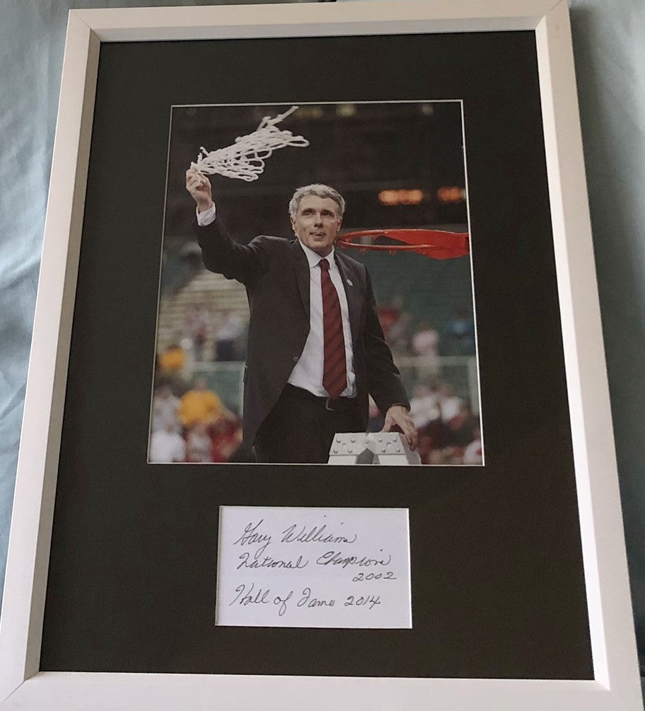 Gary Williams autographed index card framed with Maryland Terrapins ...